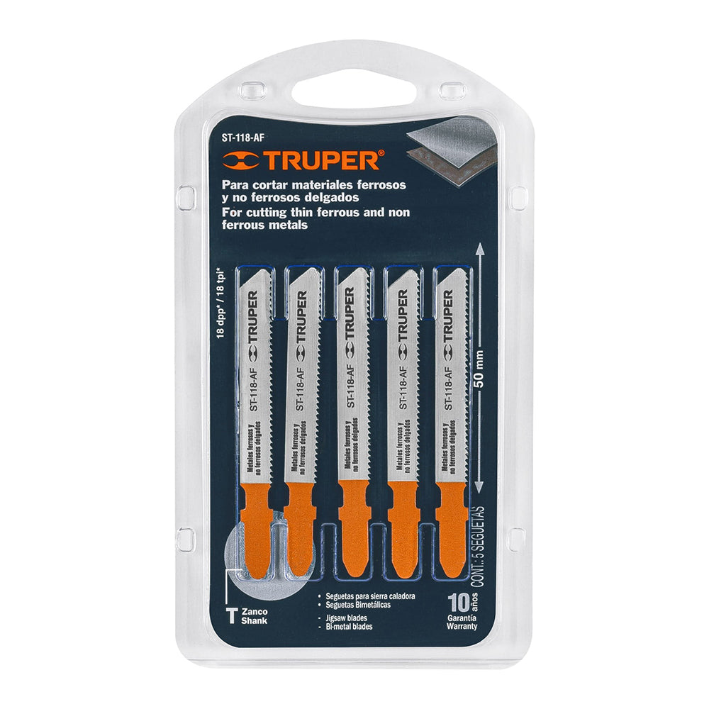 Blister Segueta Caladora Zanco "T" 18 Dpp Corte Recto 5Pzs Truper 1812 – Plomosa